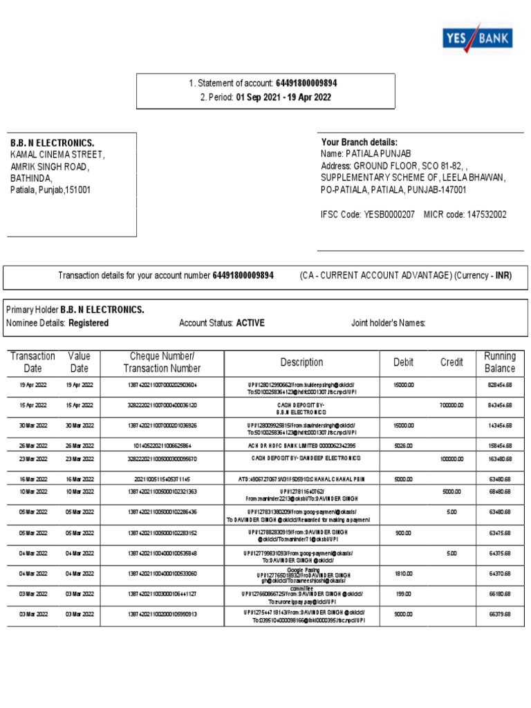 Current Ac Davinder | PDF | Transaction Account | Cheque Current Ac Davinder | PDF | Transaction Account | Cheque