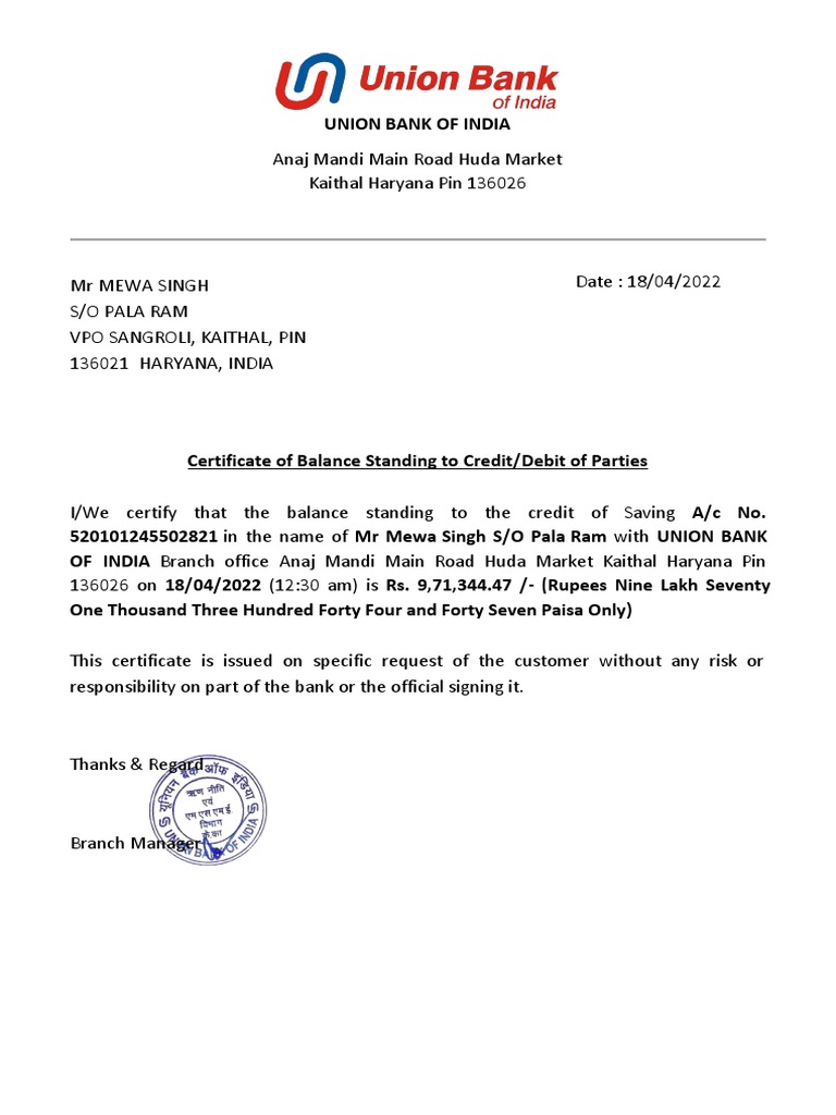 UNION BANK Saving Latter | PDF