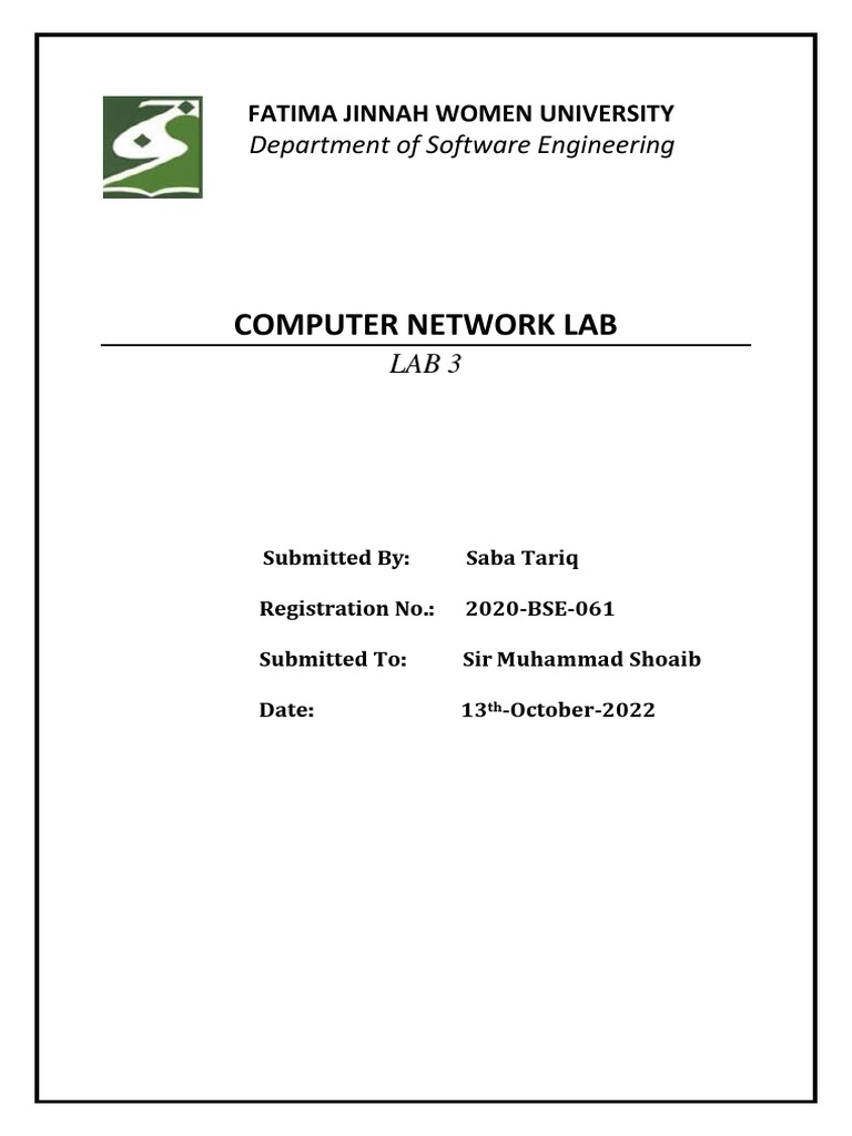 Saba Tariq 061 CN Lab 3 | Download Free PDF | Ip Address | Computer Network