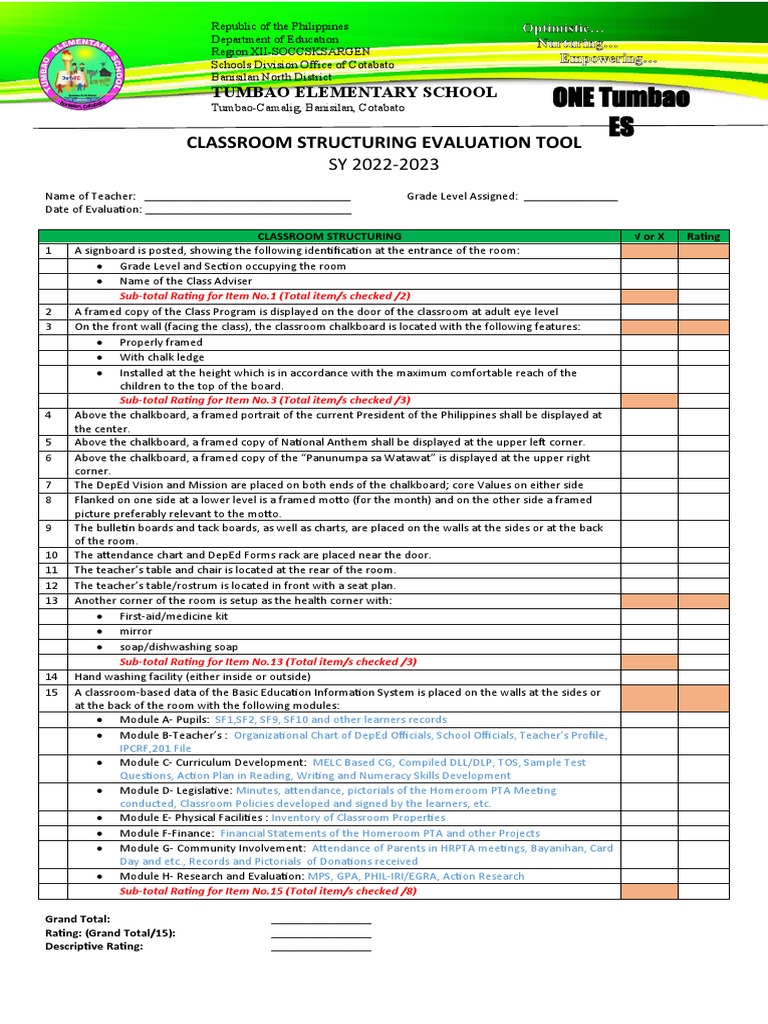 Classroom Structuring Evaluation Tool | PDF | Classroom