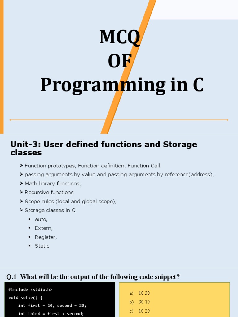 Unit3 Mcq C Language Pdf Parameter Computer Programming Scope Computer Science 