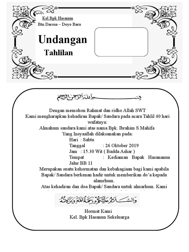 Undangan Tahlilan | PDF