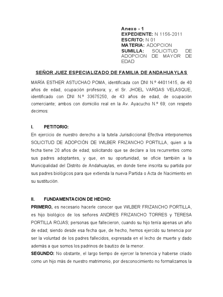 Solicitud de Adopción | Descargar gratis PDF | Adopción | Ley procesal