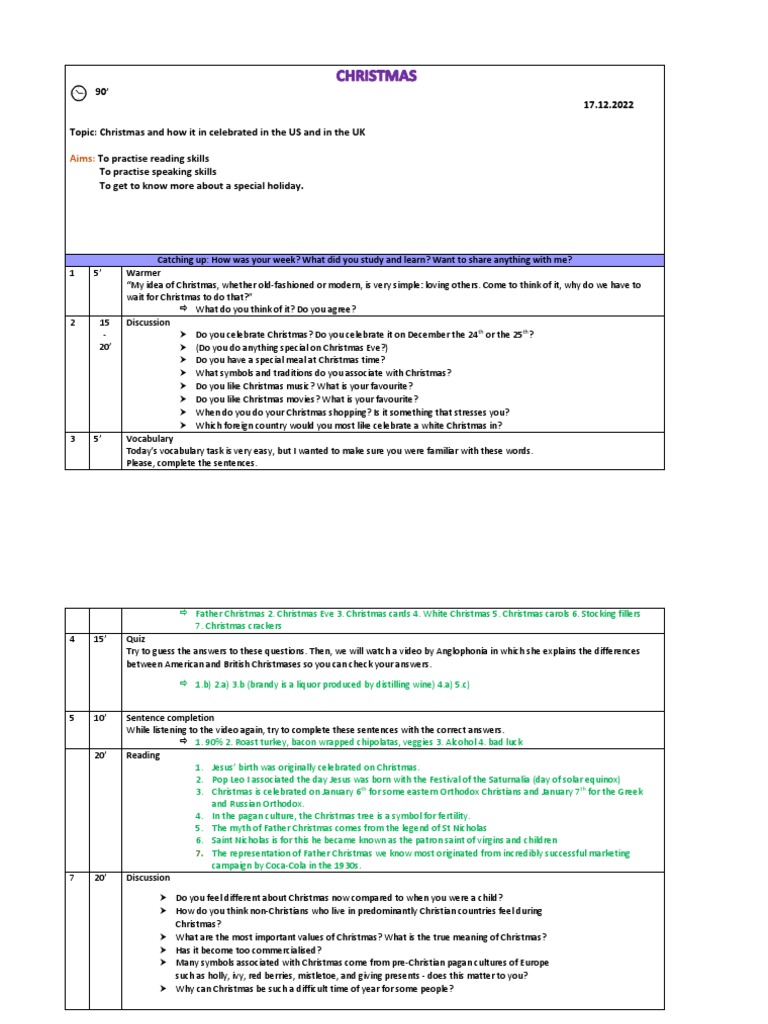 Christmas - Lesson Plan | PDF
