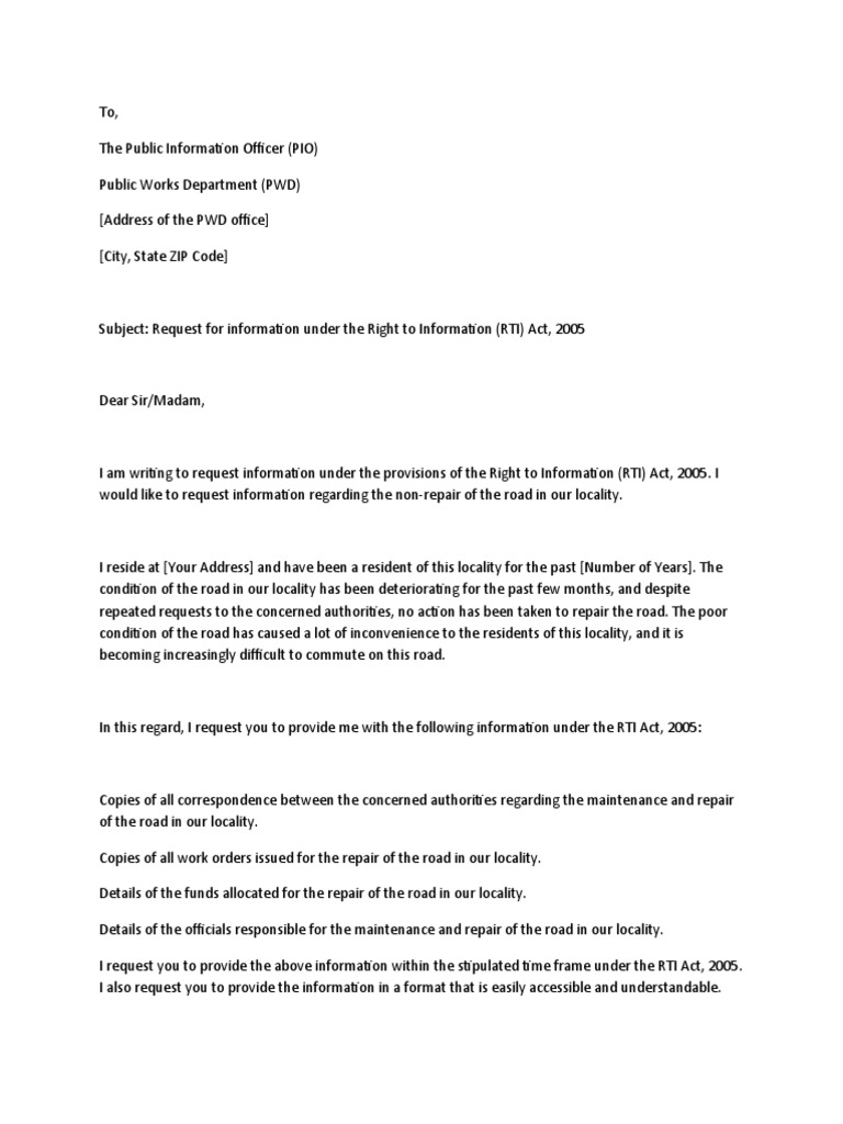 RTI Request for Local Road Repair Information | PDF