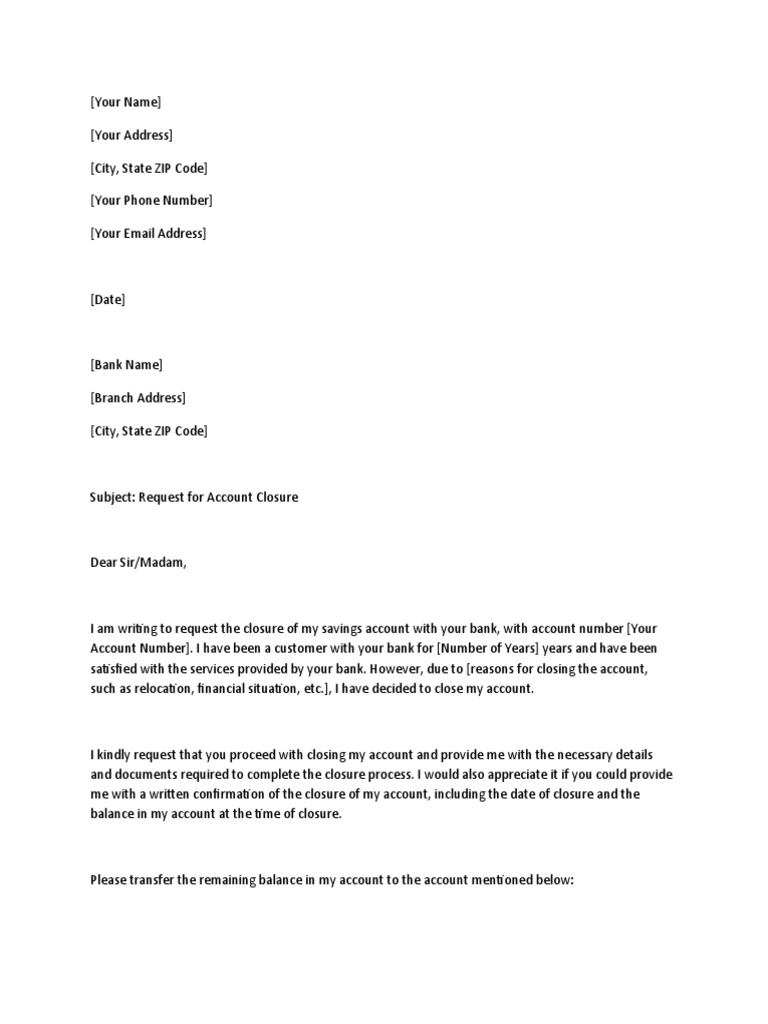 Bank Account Closure Request | PDF