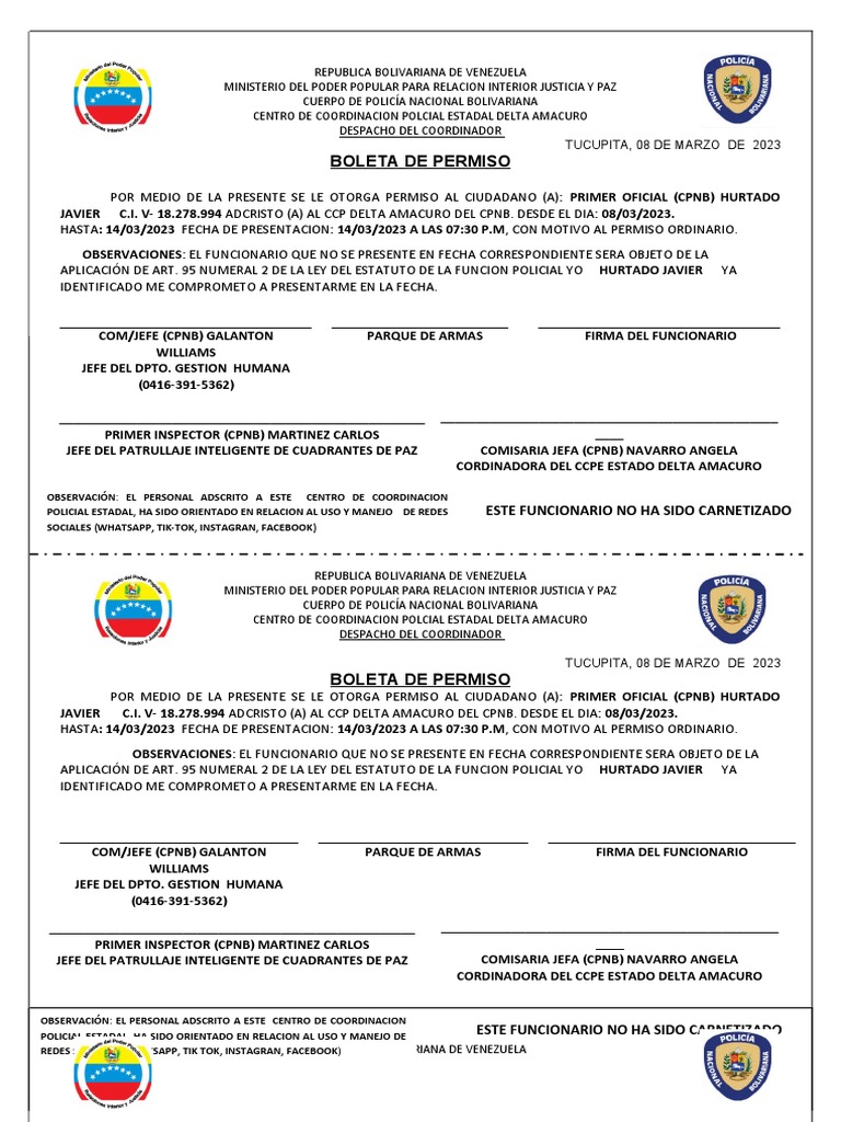 Boletas Vigilancia | PDF | Policía | Venezuela