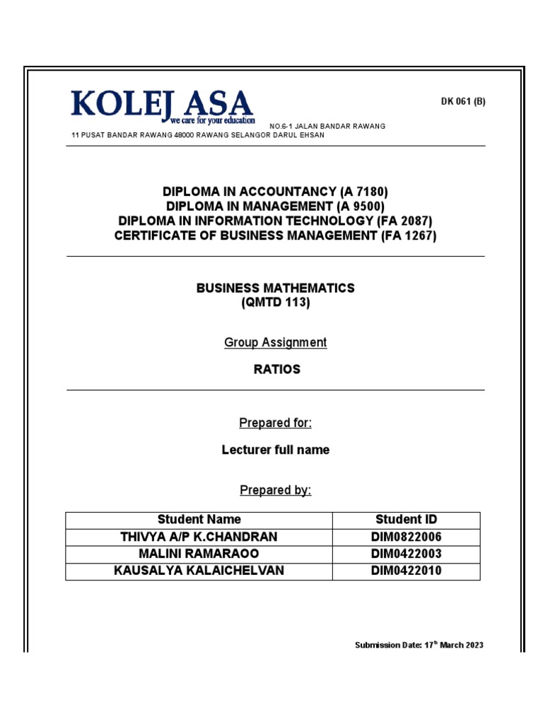 Business Mathematic Group Assignment | PDF | Equity (Finance) | Net Income