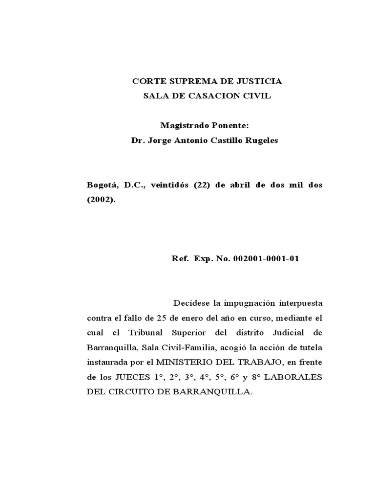 Corte Suprema de Justicia Sala de Casacion Civil Magistrado Ponente: Dr ...