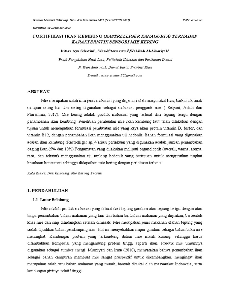Fortifikasi Ikan Kembung pada Mie Kering | PDF