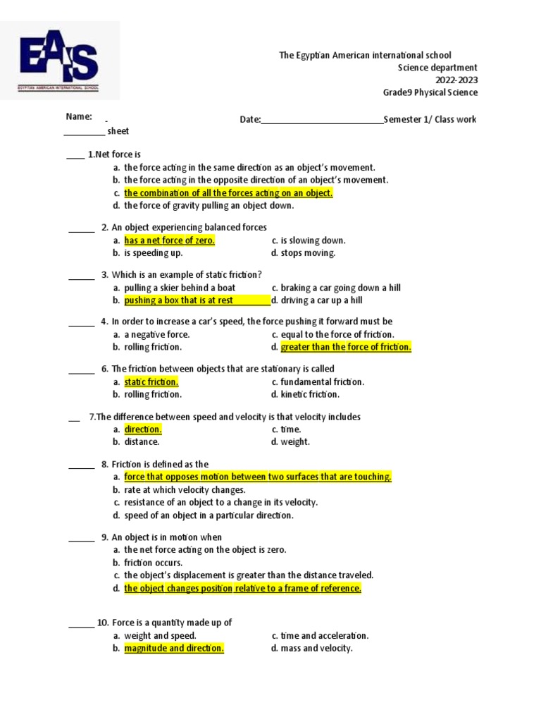 Grade 9 Review Pack With Answers | PDF | Force | Acceleration Grade 9 Review Pack With Answers | PDF | Force | Acceleration