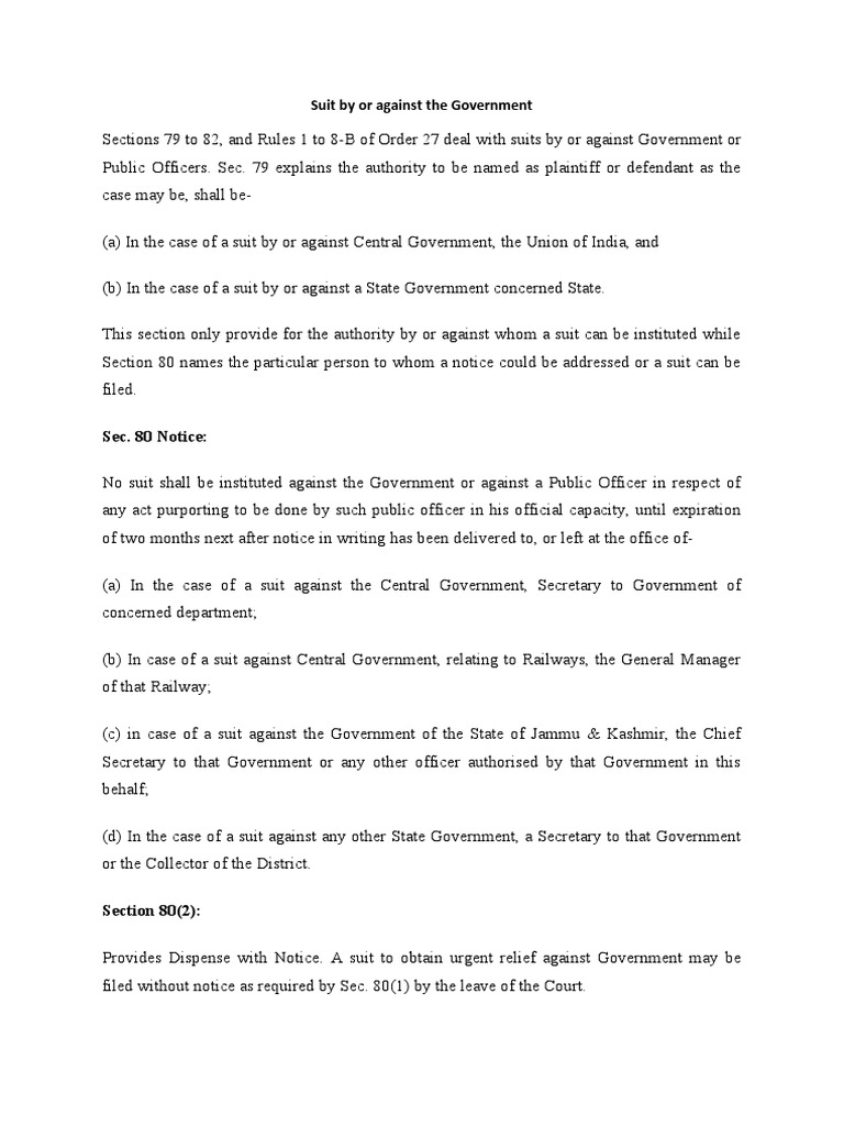 Suits Against Government Under CPC | PDF | Lawsuit | Cause Of Action