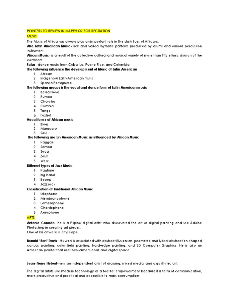 Pointers To Review For Recitation in Mapeh PDF | PDF | Eating Disorder