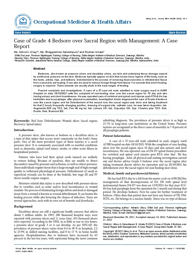 Case of Grade 4 Bedsore Over Sacral Region With Management A Case ...