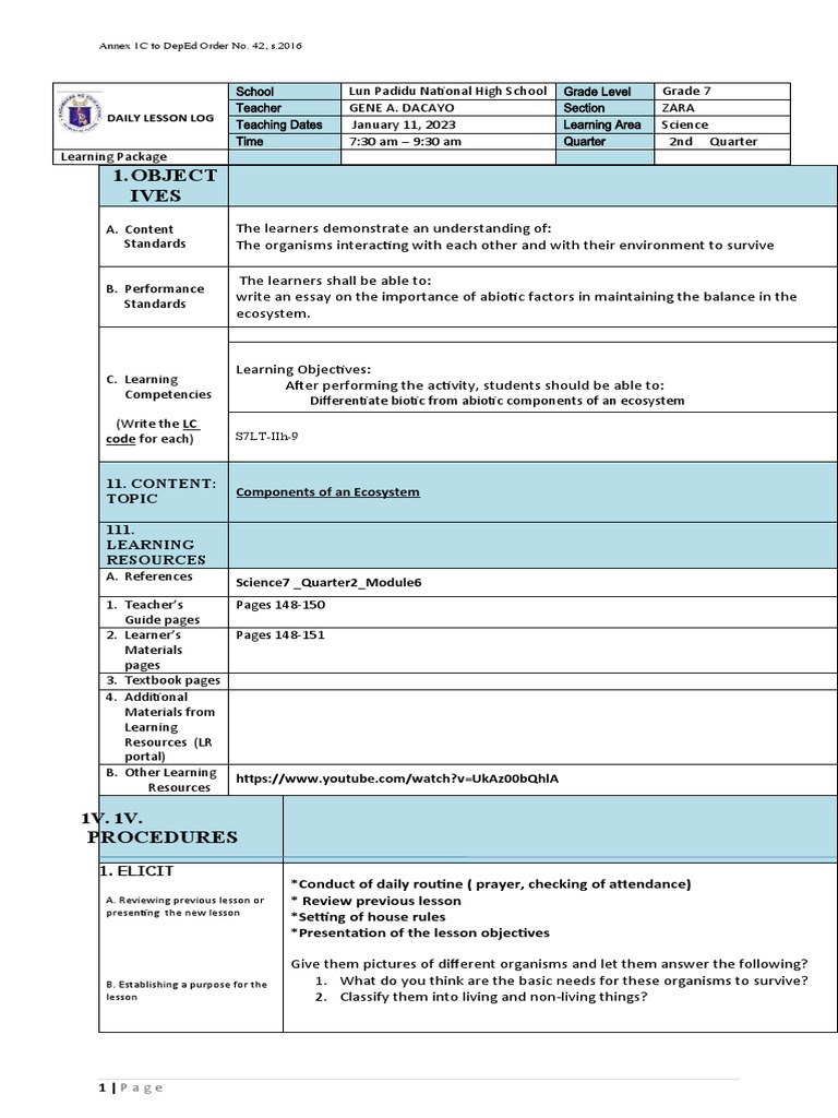 7es Lesson Plan Biodiversity Sci10 - Q3 (1) Final | PDF | Ecosystem | Learning