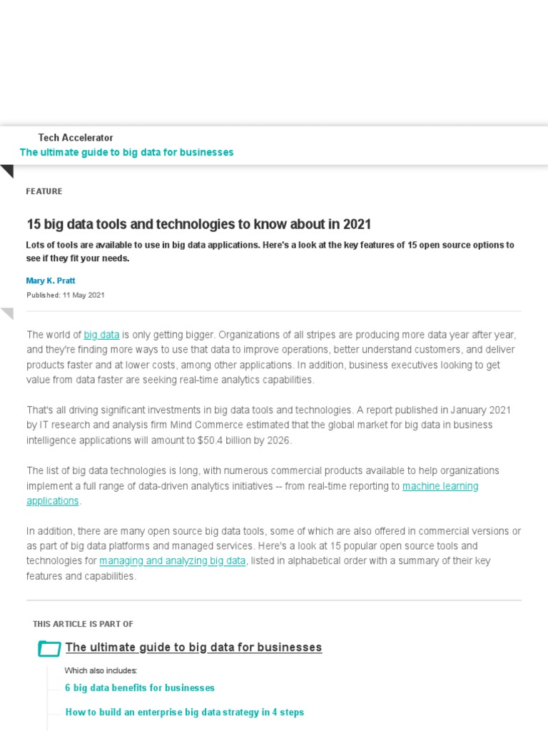 15 Big Data Tools and Technologies To Know About in 2021 | PDF | Apache Hadoop | Apache Spark