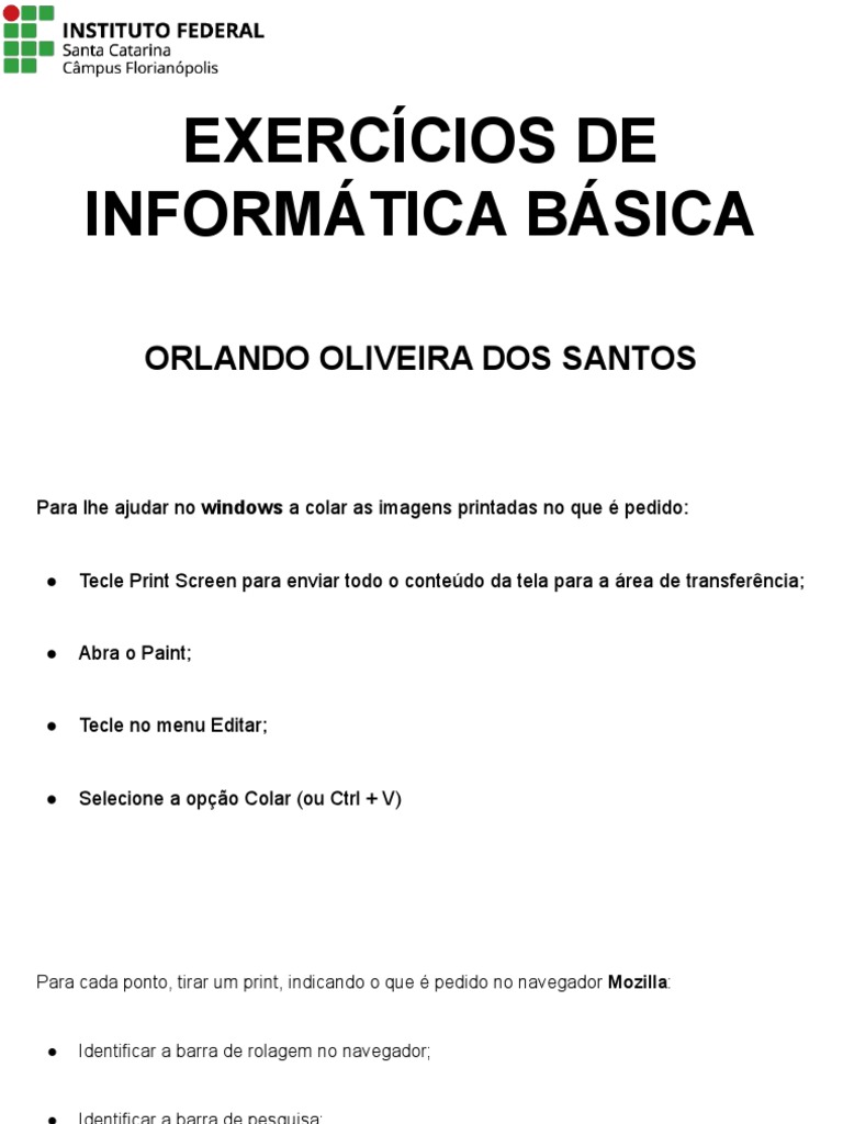 Exercícios de Informática Básica | PDF | Programas | Informática