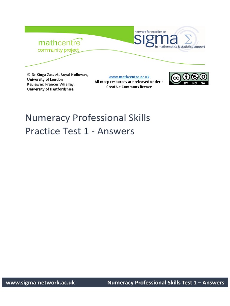 Numeracy Professional Skills Test 1 Answers PDF | PDF | Mathematics ...