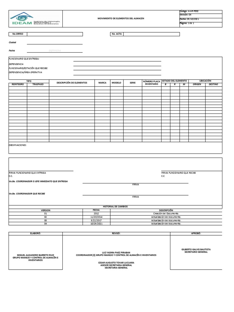 A-AR-F002 FORMATO SOLICITUD MOVIMIENTO ELEMENTOS ALMACEN V4 | PDF