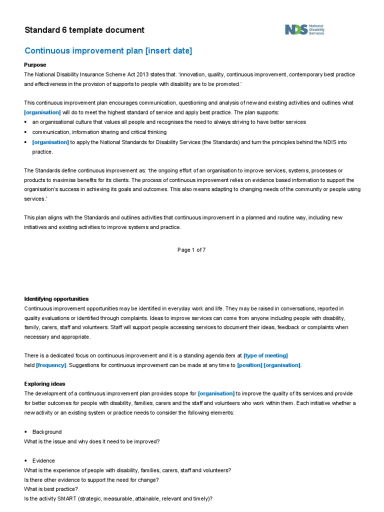 Continuous Improvement Plan | PDF | Business