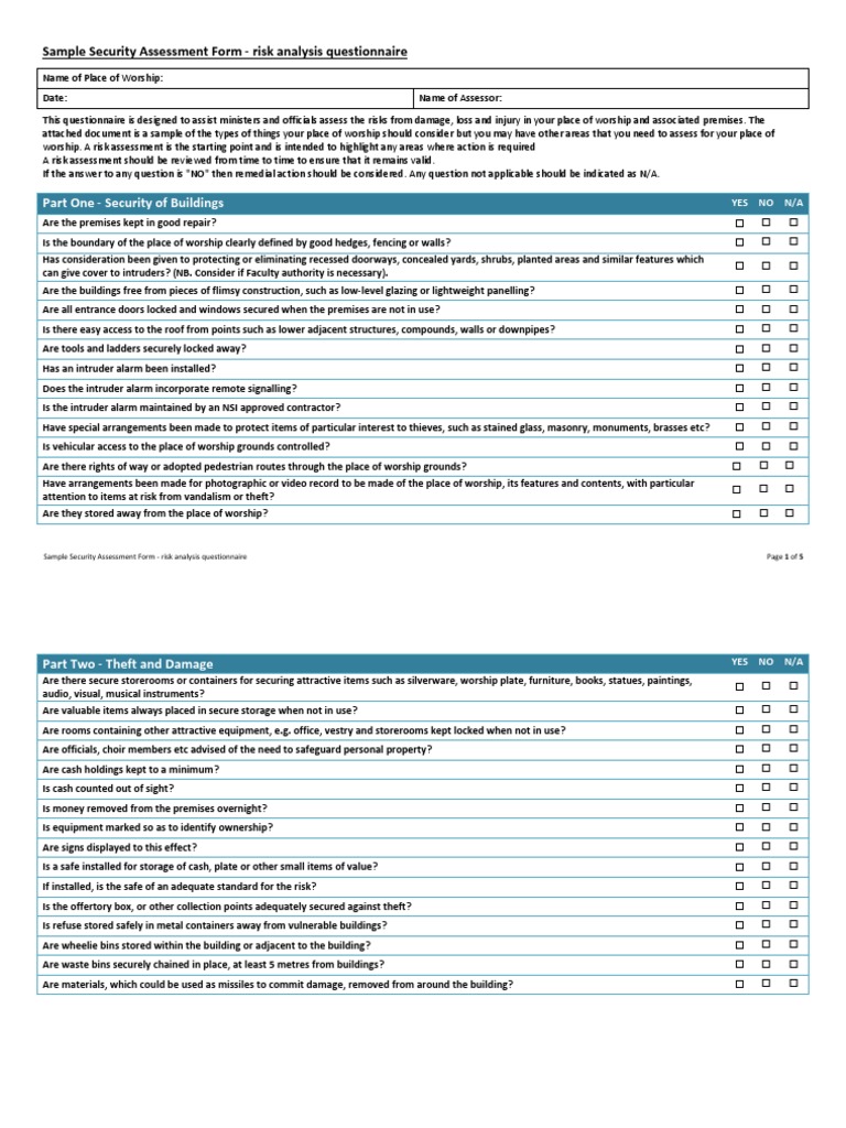 4.2 Security Sample Security Assessment Form | PDF | Security Alarm ...