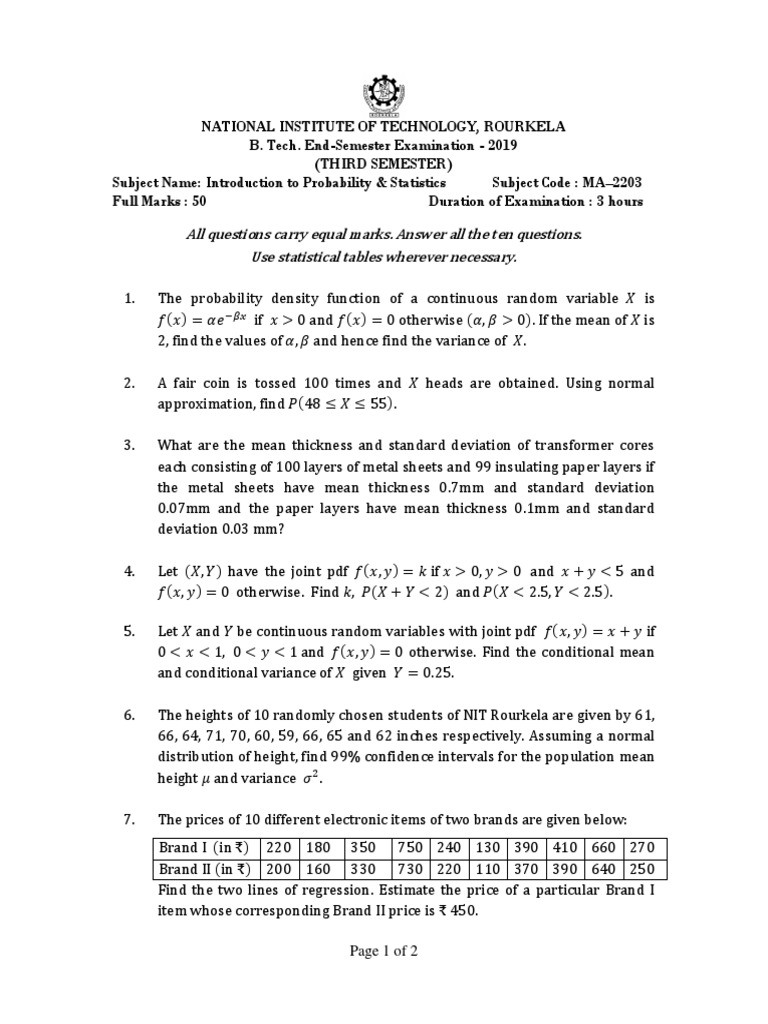 MA2203 | PDF | Probability Density Function | Probability And Statistics
