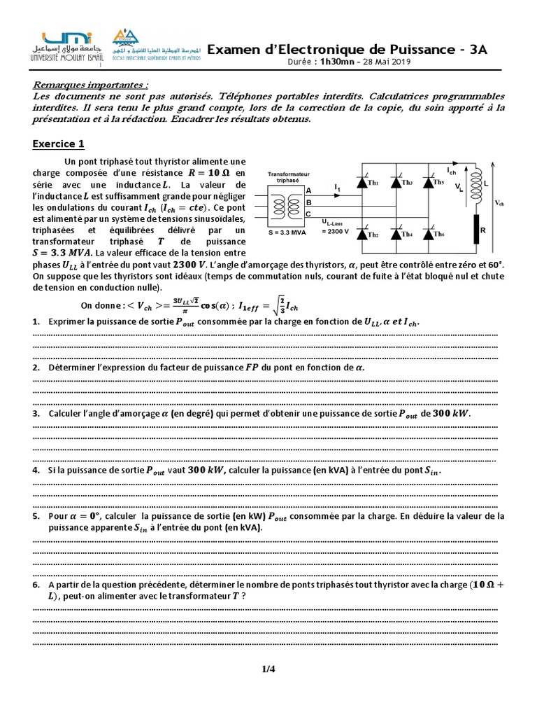 Examen d'Électronique de Puissance | PDF | Puissance (physique ...