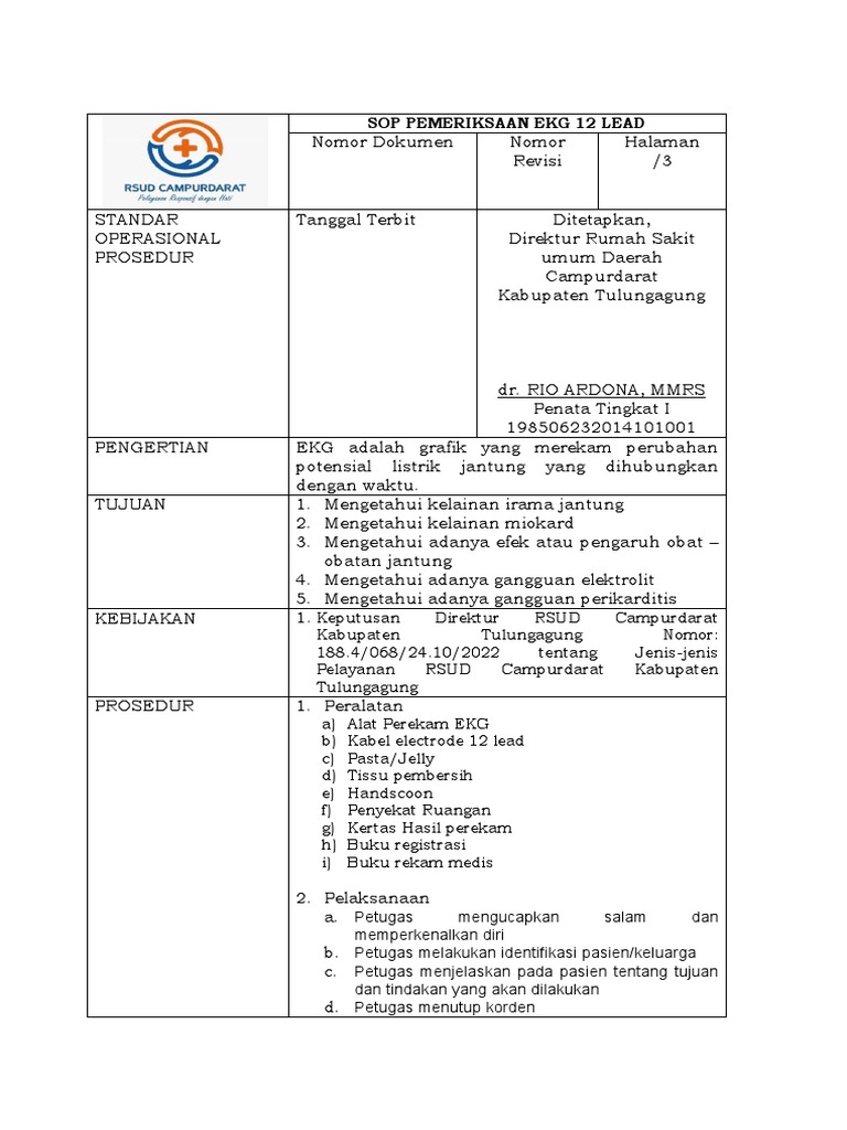 SOP PEREKAMAN EKG 12 LEAD | PDF