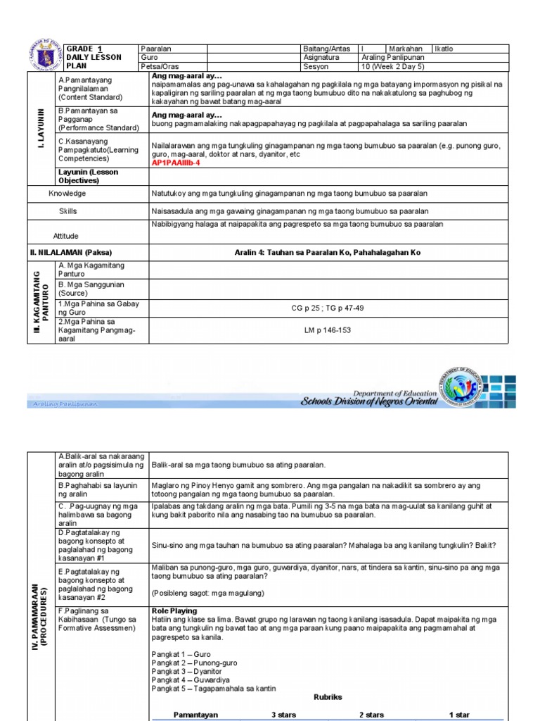 Grade 1 Daily Lesson Plan: Ap1Paaiiib-4 | PDF