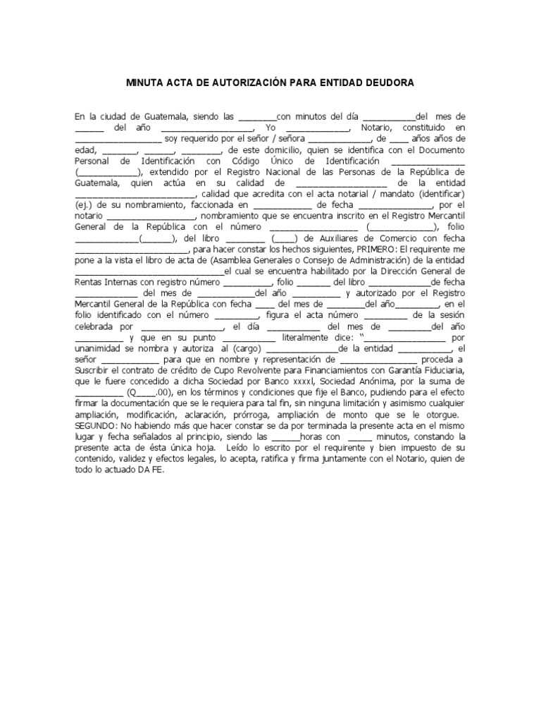 Acta de Autorización para Entidad Deudora | PDF | Justicia | Crimen y ...