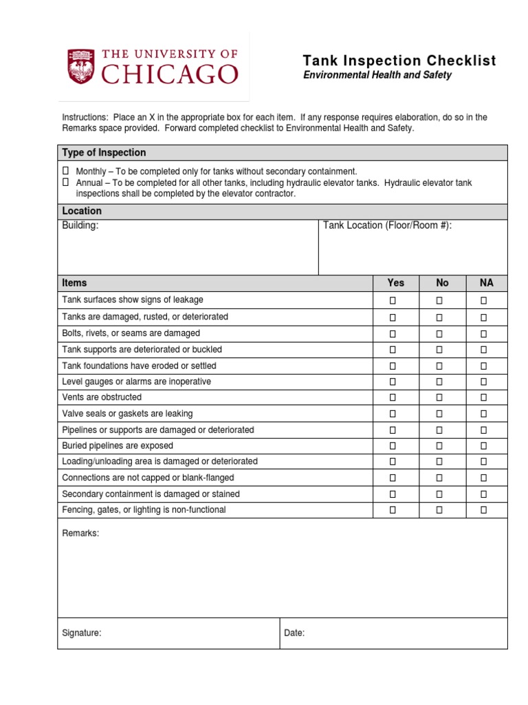 Tank Inspection Checklist | PDF