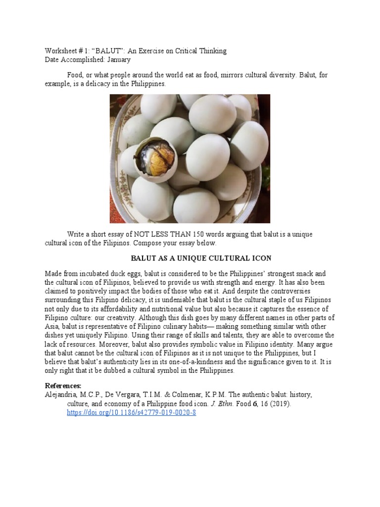 Balut As A Unique Cultural Icon | PDF | Social Science | Foreign ...