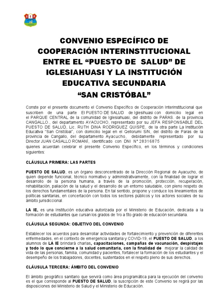 Convenio Específico De Cooperación Interinstitucional Entre La Red De