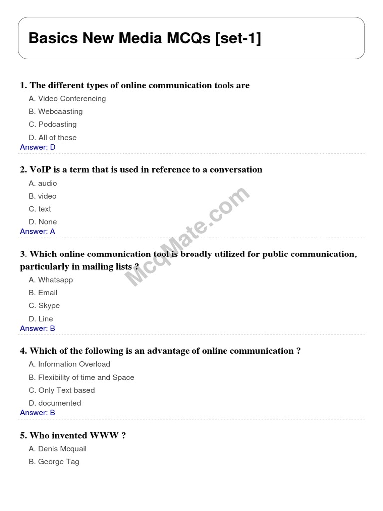 Basics New Media Solved MCQs (Set-1) | PDF | World Wide Web | Internet ... Basics New Media Solved MCQs (Set-1) | PDF | World Wide Web | Internet ...