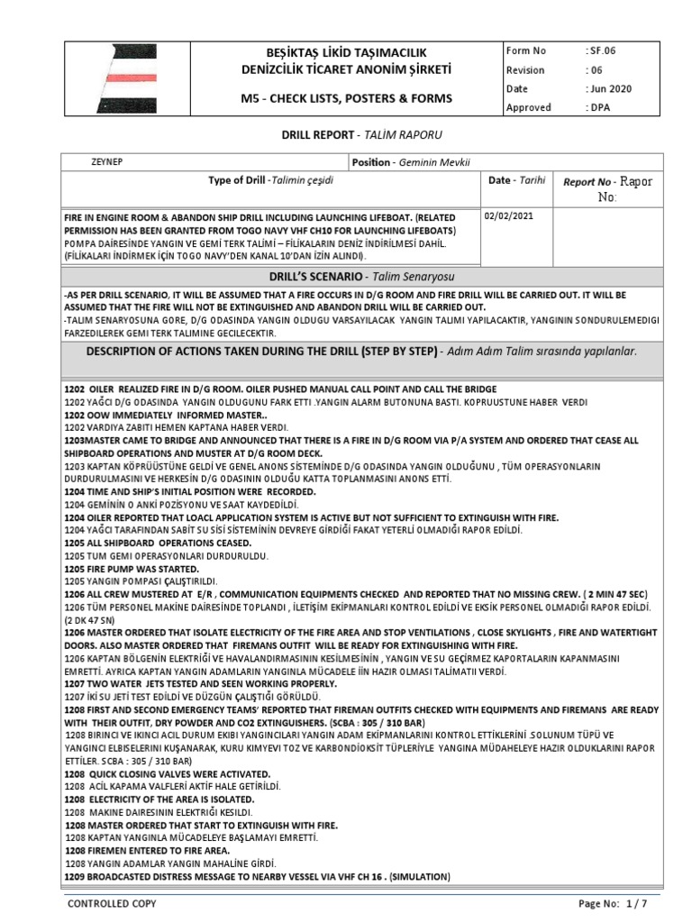 02.02.2021 - Fire On Engine and Abandon Ship | PDF | Shipping | Rescue