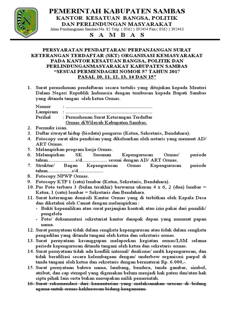 Pesyaratan Pendaftaran Ormas | PDF