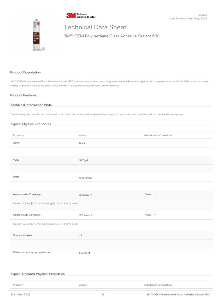 3M™ OEM Polyurethane Glass Adhesive Sealant 590 - 20230302 | Descargar gratis PDF | Safety ...