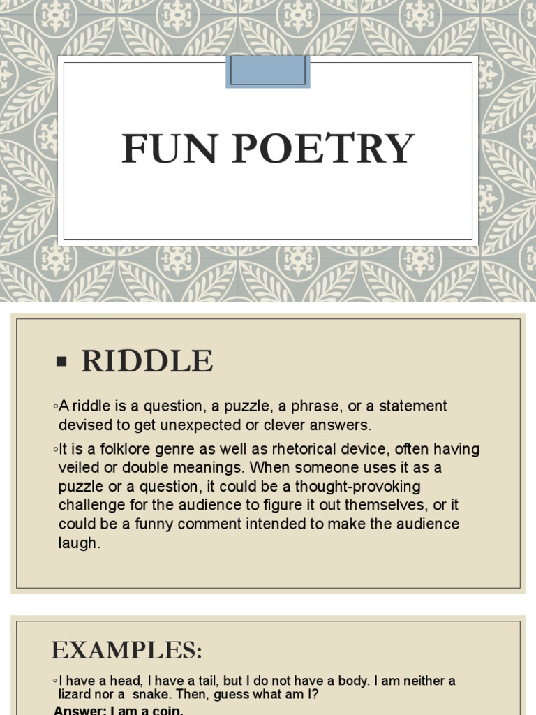 Fun Poetry: Riddles, Limericks, Haikus | PDF | Haiku | Poetry