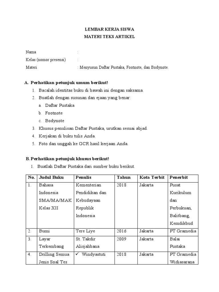 LK Menyusun Daftar Pustaka, Footnote, Bodynote | PDF
