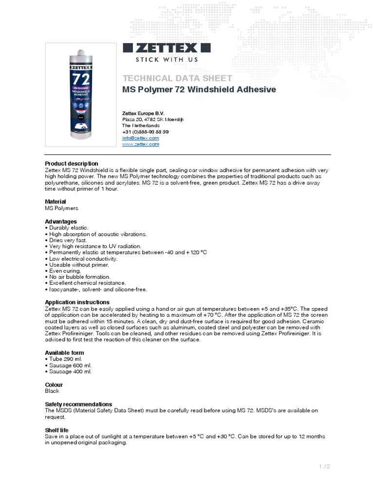 TDS - Zettex MS Polymer 72 - EN | PDF | Polyurethane | Adhesive