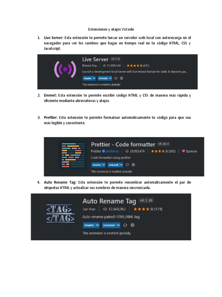 Extensiones y Atajos VsCode | PDF | HTML | Script Java