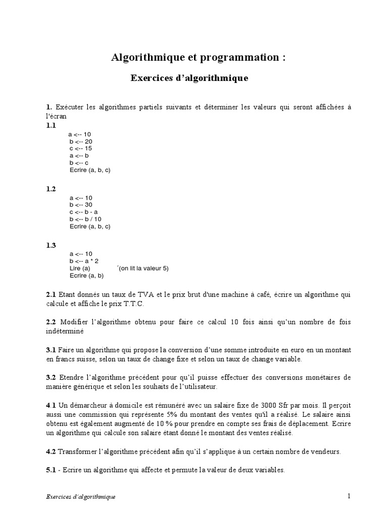 Exercices d'Algorithmique Avancés | PDF | Taxe sur la valeur ajoutée | Structure de contrôle