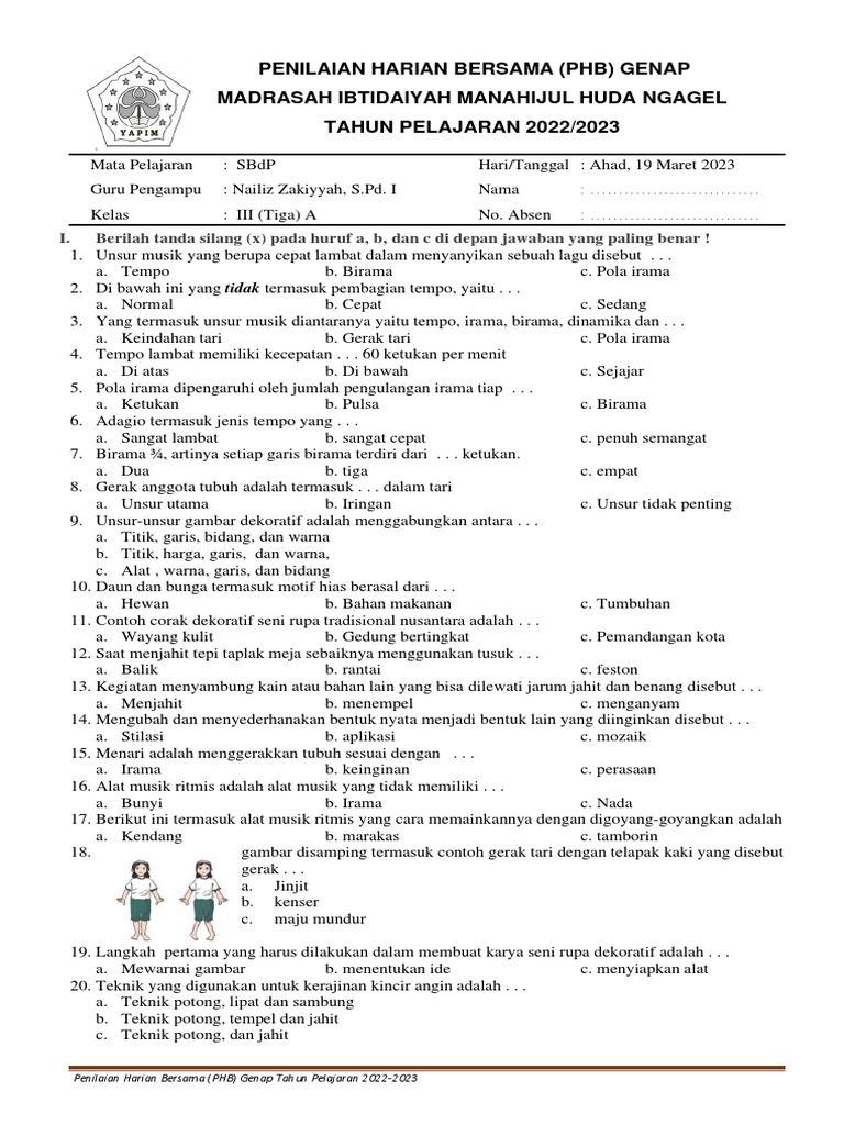 Soal PHB Genap SBDP 22-23 | PDF