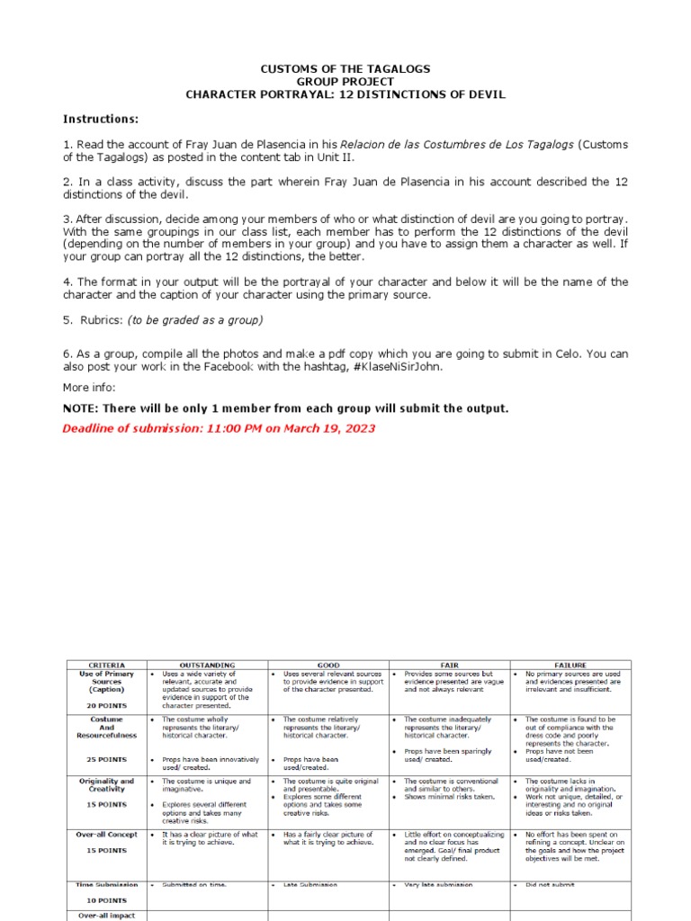 CUSTOMS OF THE TAGALOG Group Activity | PDF