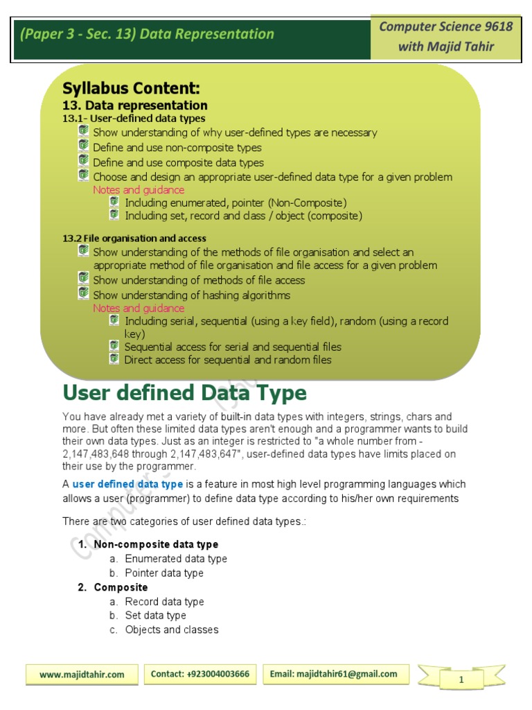 13.1, 13.2 User Defined Datatype & File Organi | Download Free PDF | Pointer (Computer ...