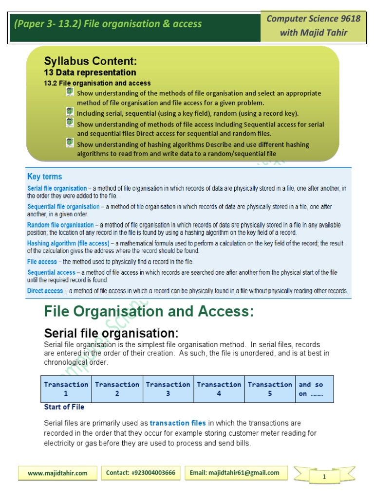 13 2 File Organisation And Access Mt L Pdf Database Index Computer File