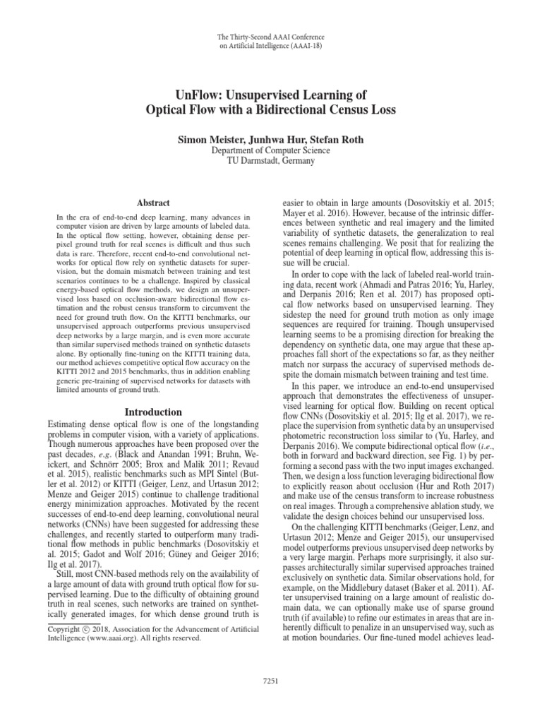 UnFlow Unsupervised Learning of Optica Lflow With A Bidirectional ... UnFlow Unsupervised Learning of Optica Lflow With A Bidirectional ...