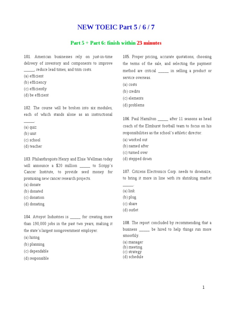 NEW TOEIC Part 5 - 6 - 7t3 - 121999 | PDF | Gases | Valve