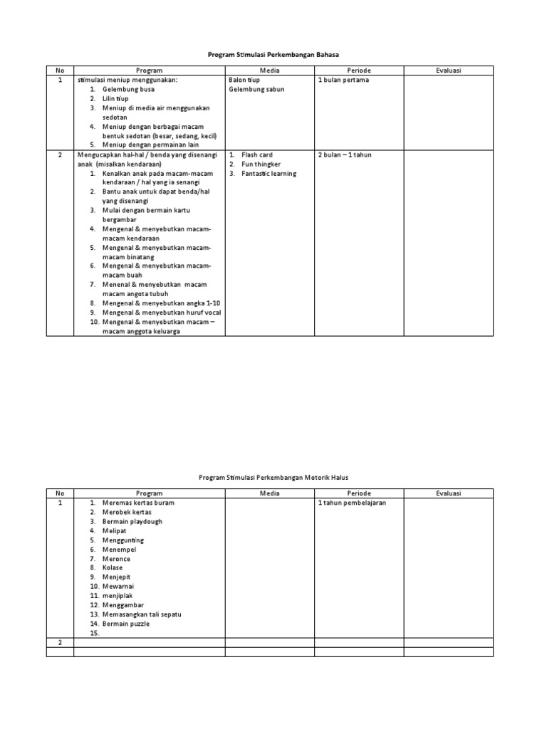 Program Stimulasi Perkembangan Bahasa | PDF | Karier & Perkembangan | Pengembangan Diri