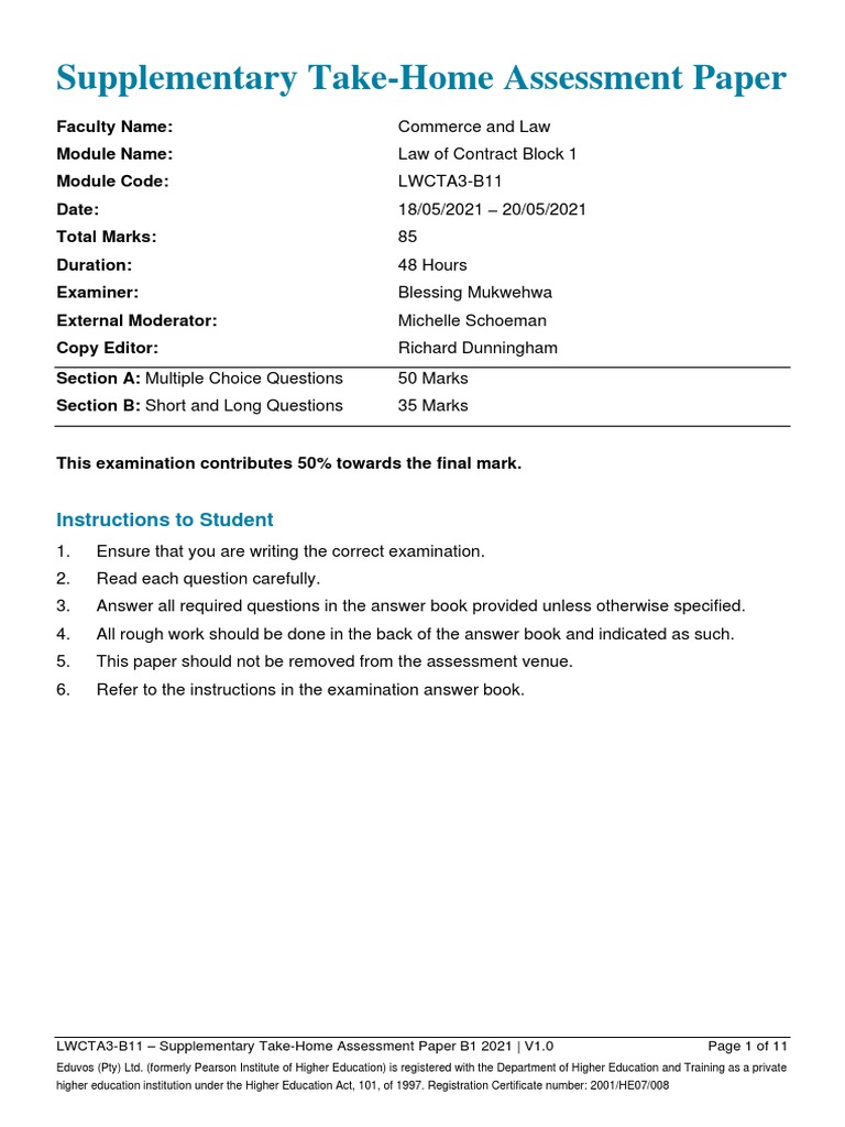 LWCTA3-B11 - Supplementary Take-Home Assessment Paper B1 2021 (V1.0 ...